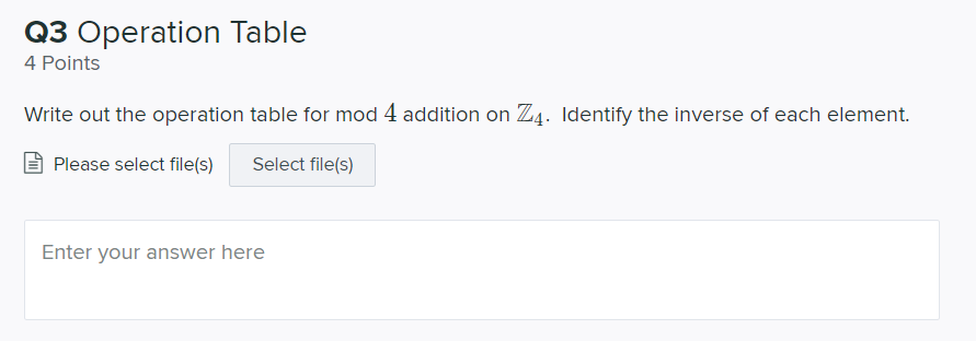 Solved Q3 Operation Table 4 Points Write out the operation | Chegg.com