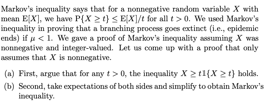 Solved Markov’s inequality says that for a nonnegative | Chegg.com