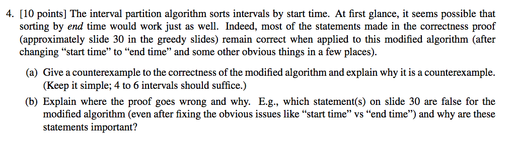 4. [10 points] The interval partition algorithm sorts | Chegg.com