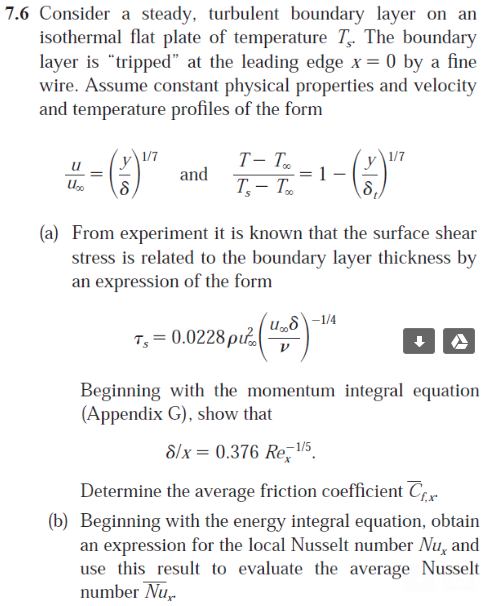 Solved 7.6 Consider a steady, turbulent boundary layer on an | Chegg.com