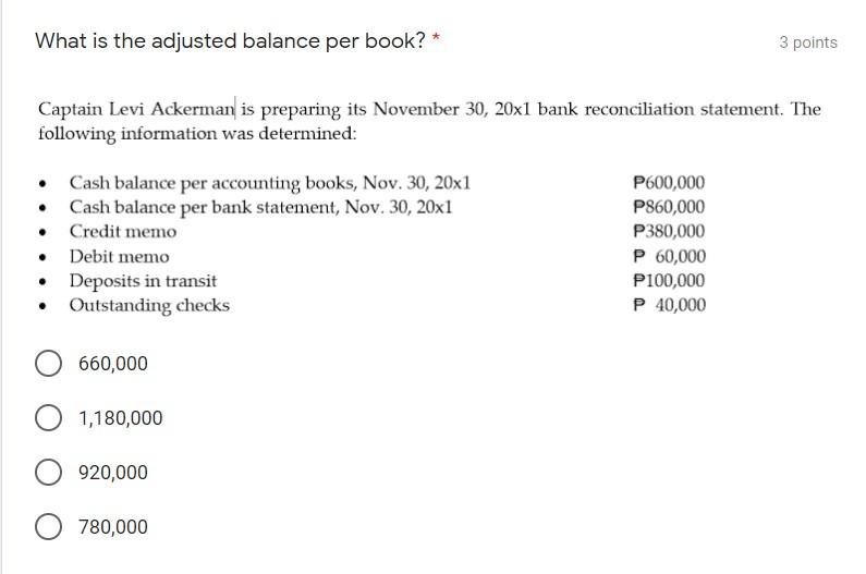 Solved What is the adjusted balance per book? * 3 points | Chegg.com