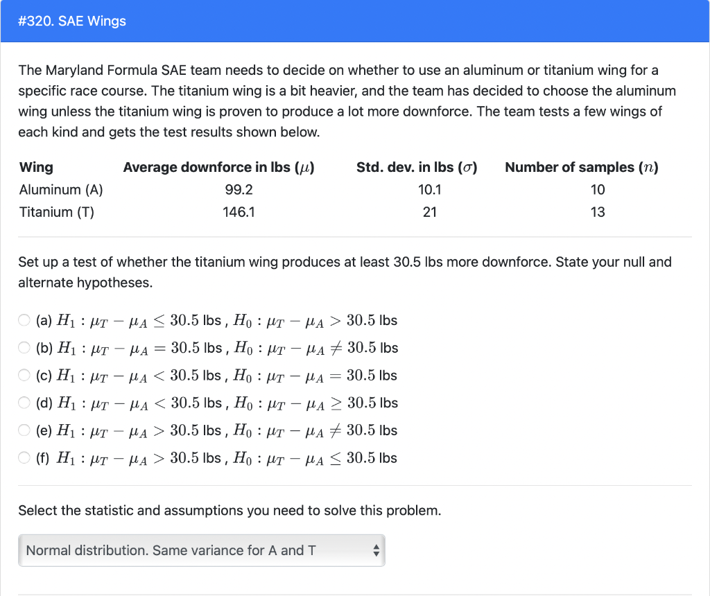 Solved #320. SAE Wings The Maryland Formula SAE team needs | Chegg.com