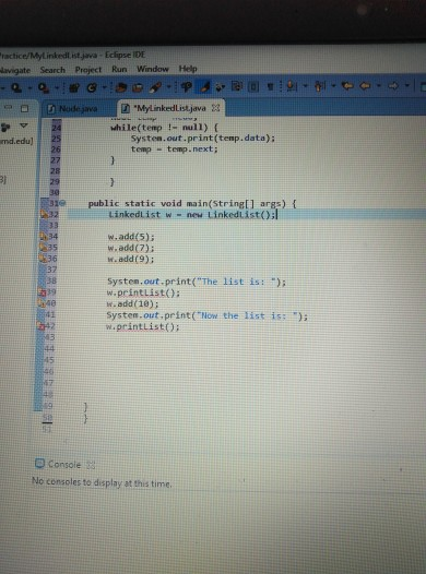 Solved t/Practice/MyLinkedlist.java - Eclipse IDE Navigate | Chegg.com