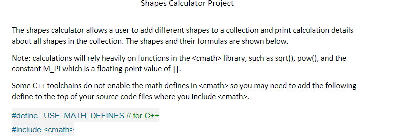Solved The shapes calculator allows a user to add different | Chegg.com