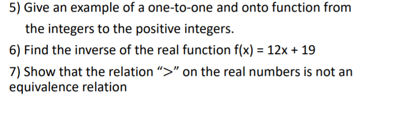 Solved 5) Give an example of a one-to-one and onto function | Chegg.com
