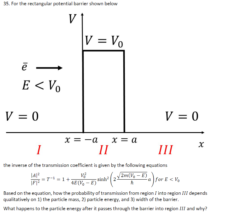 Solved 35. For the rectangular potential barrier shown below | Chegg.com
