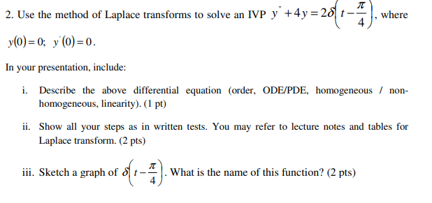 Solved 2. Use the method of Laplace transforms to solve an | Chegg.com