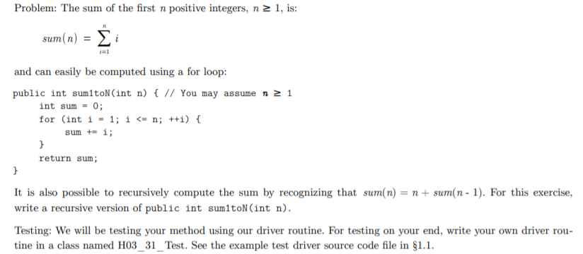 Solved Problem: The sum of the first n positive integers, n | Chegg.com