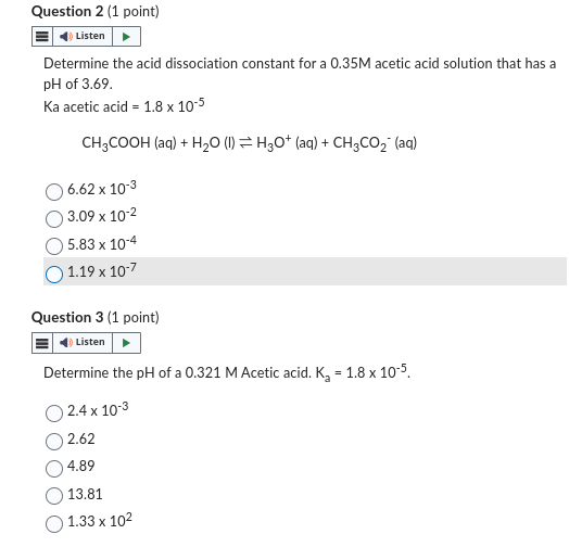 Solved Determine The Acid Dissociation Constant For A 0 35m