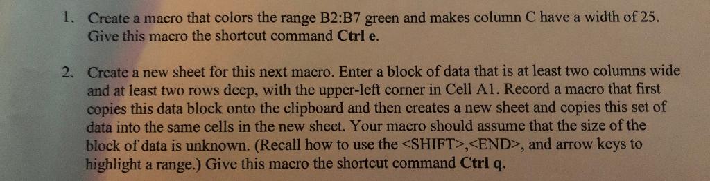 1. Create a macro that colors the range B2:37 green | Chegg.com