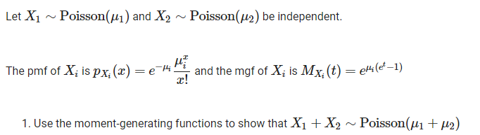 Solved Let X1 ~ Poisson(ui) and X2 ~ Poisson(uz) be | Chegg.com
