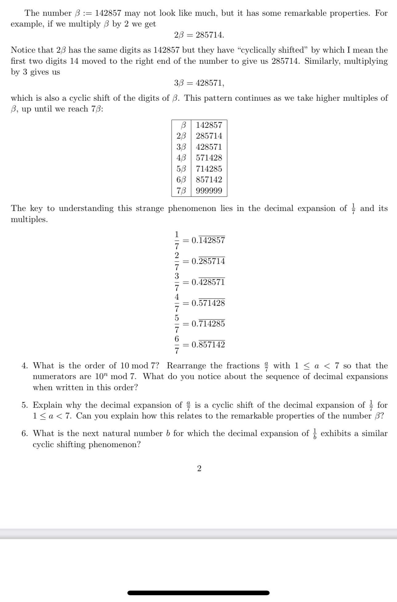 Solved The number β:=142857 may not look like much, but it | Chegg.com