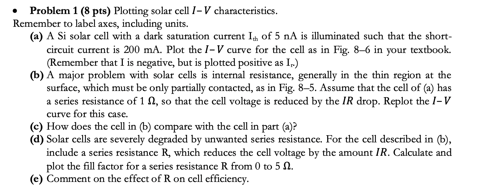 Solved - Problem 1 (8 pts) Plotting solar cell I−V | Chegg.com