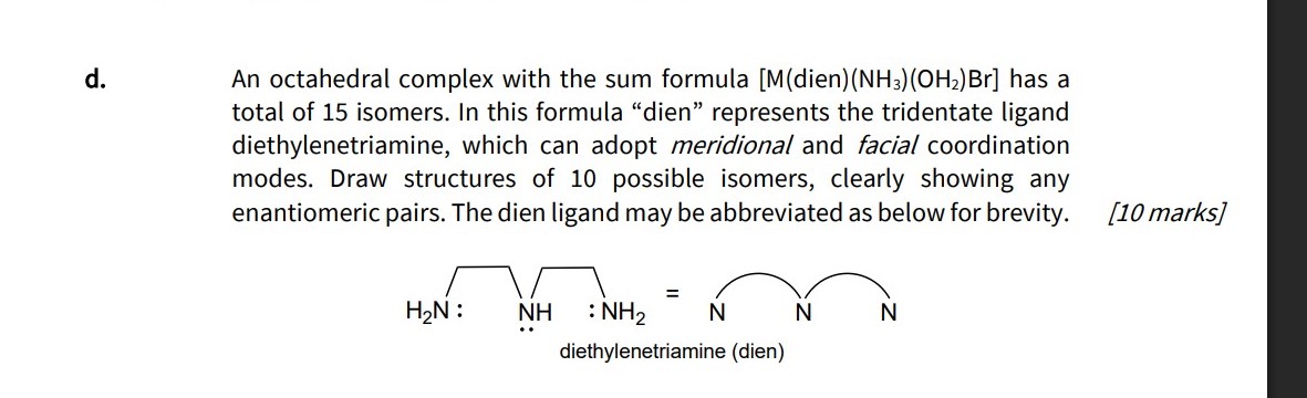 Solved d. ﻿An octahedral complex with the sum formula | Chegg.com