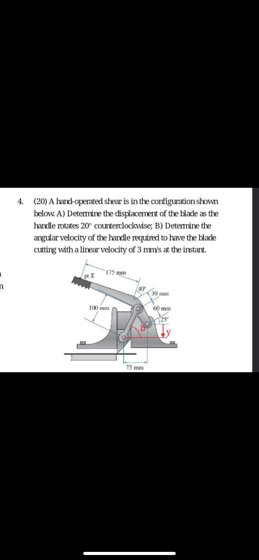 Solved 4. (20) A hand-operated shear is in the configuration | Chegg.com