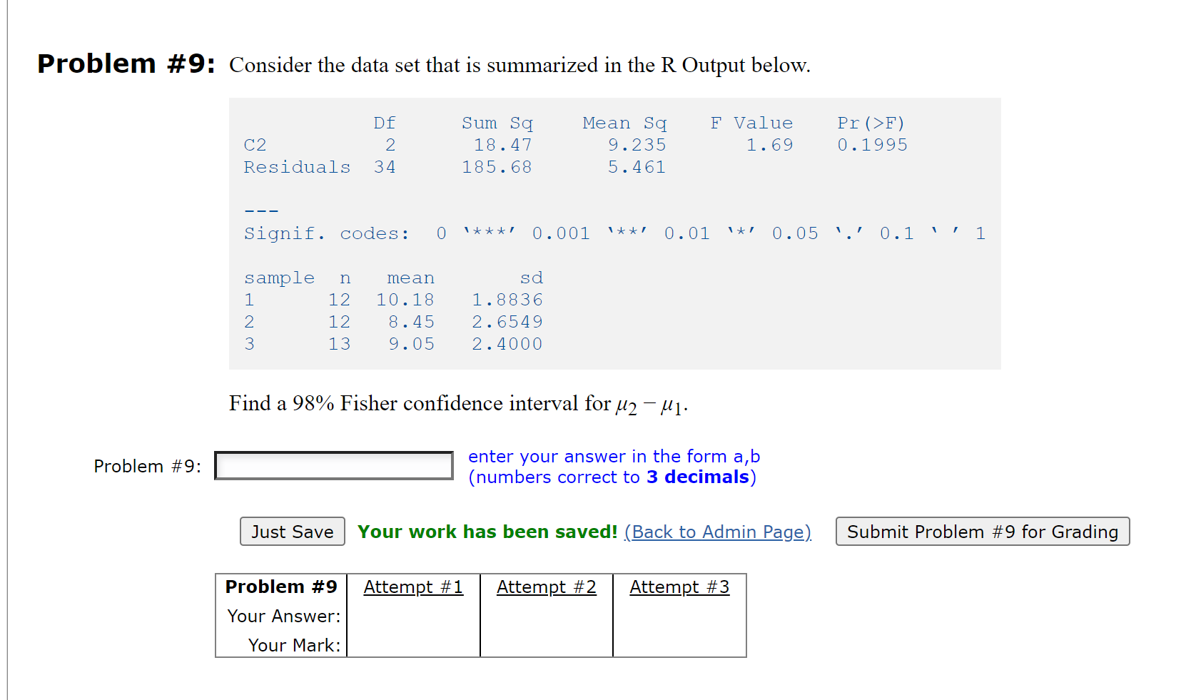 Solved Problem \#9: Consider the data set that is summarized | Chegg.com