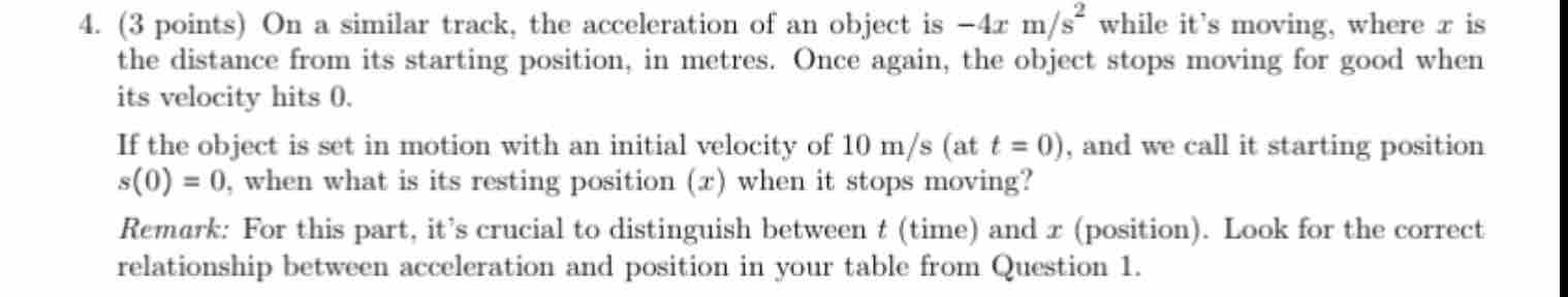 Solved 4. ( 3 ﻿points) ﻿On a similar track, the acceleration | Chegg.com