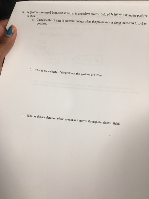 Solved A proton is released from rest at x-0 m in a uniform | Chegg.com