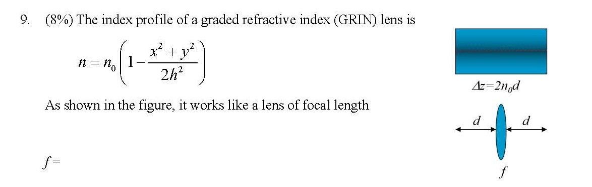 Solved (8%) ﻿The index profile of a graded refractive index | Chegg.com