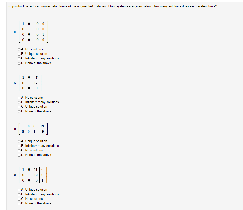Solved 3 points) The reduced row-echelon forms of the | Chegg.com