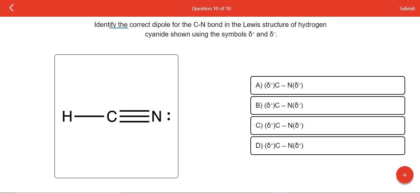 Solved Identify the correct dipole for the C−N bond in the | Chegg.com