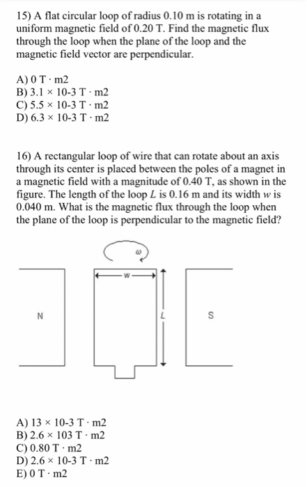 Solved 15) A flat circular loop of radius 0.10 m is rotating | Chegg.com
