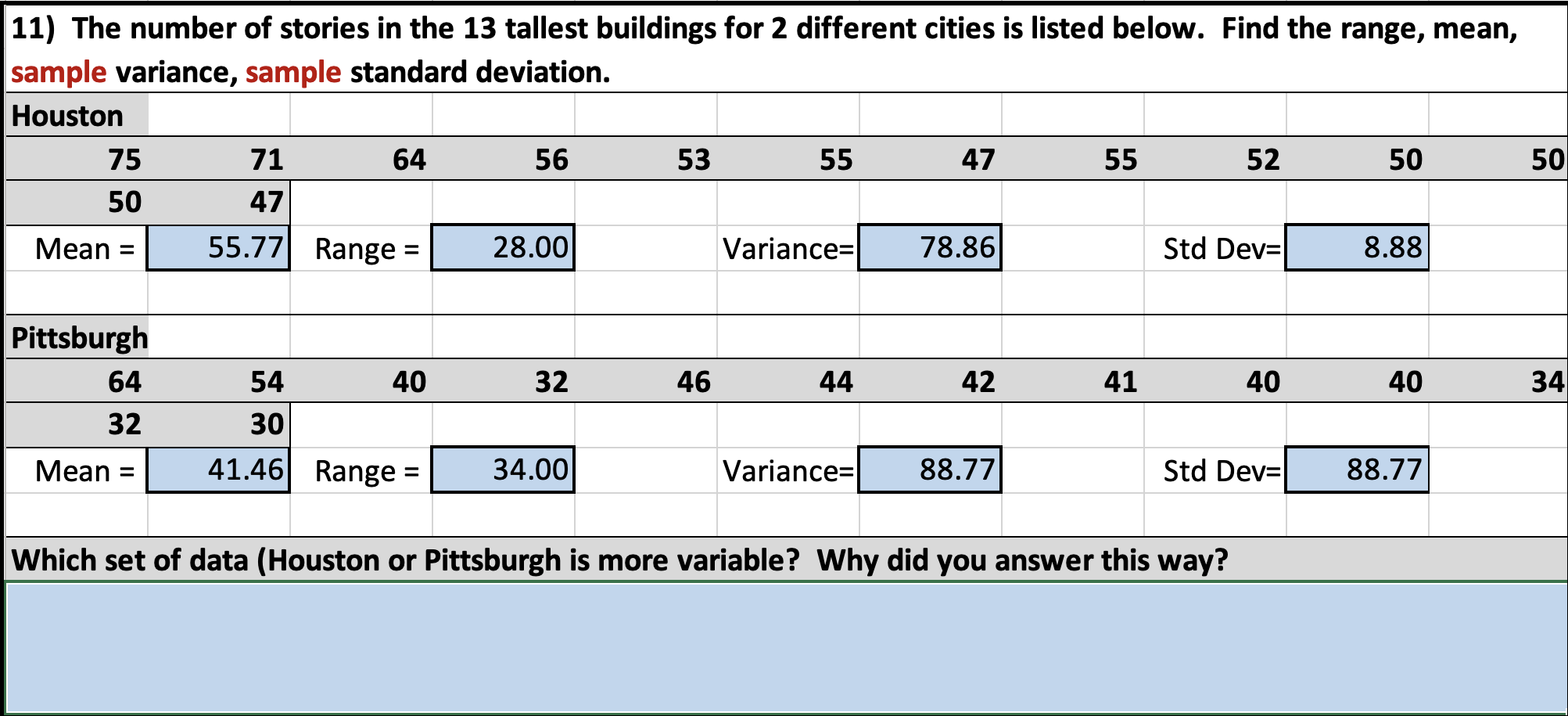Solved 11) The number of stories in the 13 tallest buildings | Chegg.com