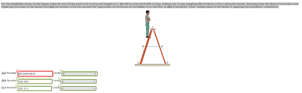 Solved For the stepladder shown in the figure, sides AC and | Chegg.com