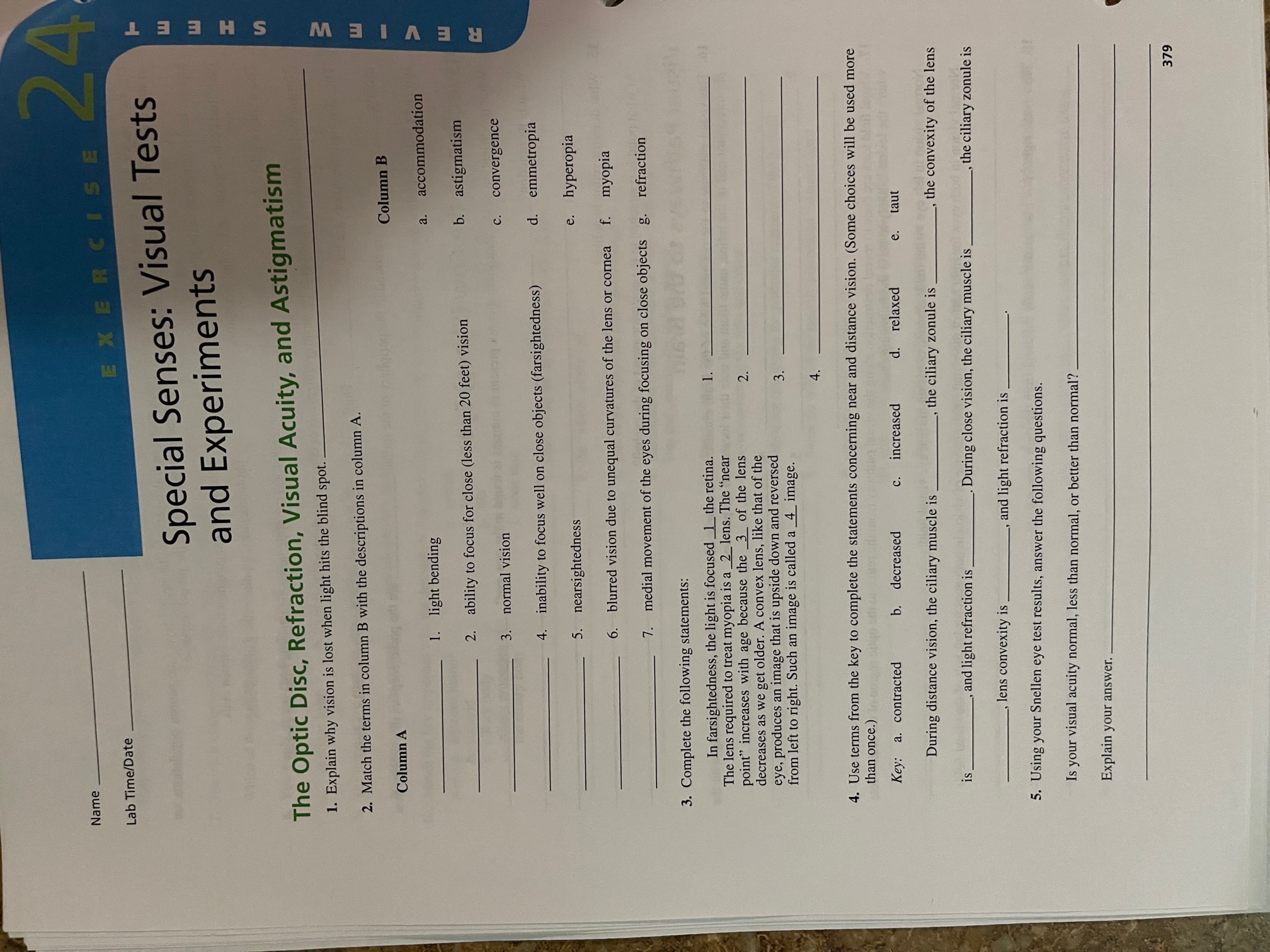Solved The Optic Disc, Refraction, Visual Acuity, and | Chegg.com