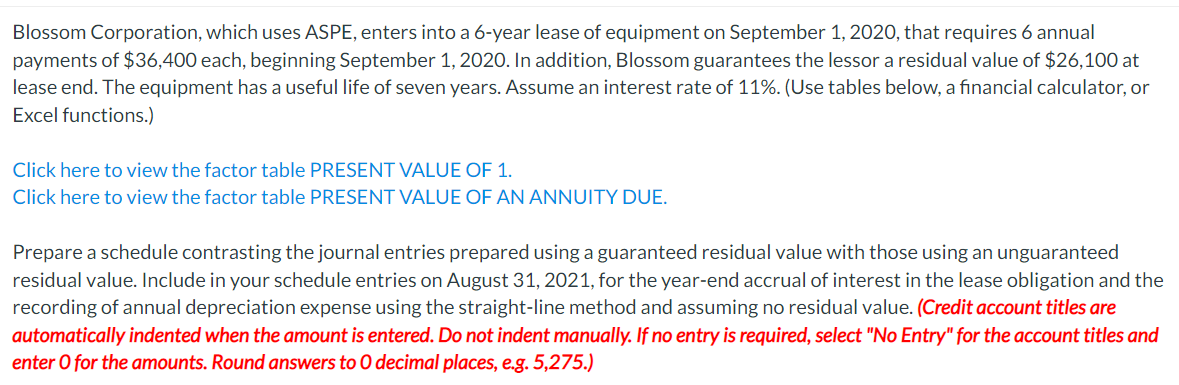 Solved Blossom Corporation, which uses ASPE, enters into a | Chegg.com
