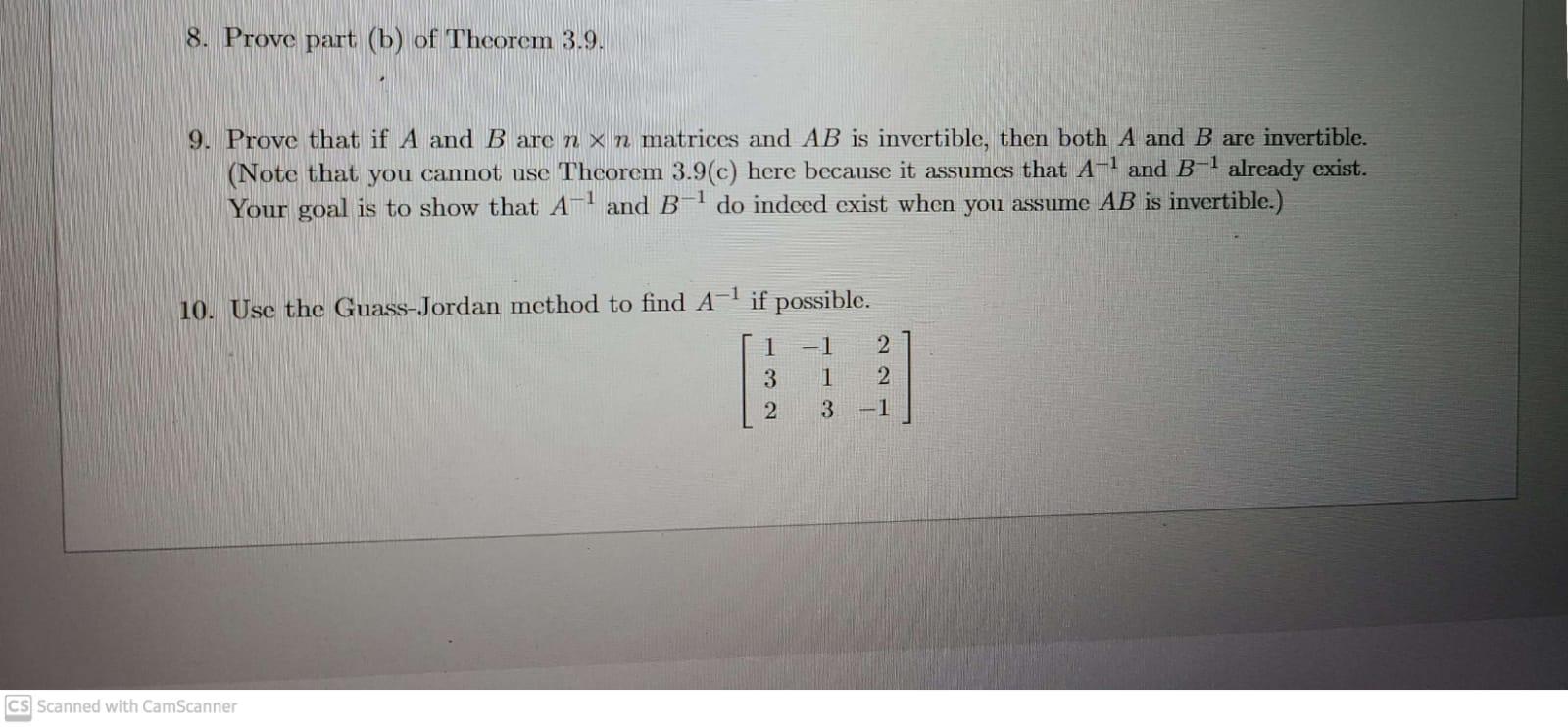 Solved Theorem 3.9. a. If A is an invertible matrix, then | Chegg.com