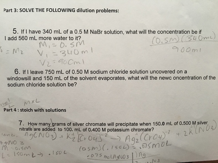 Solved Part 3: SOLVE THE FOLLOWING dilution problems: 5. If | Chegg.com