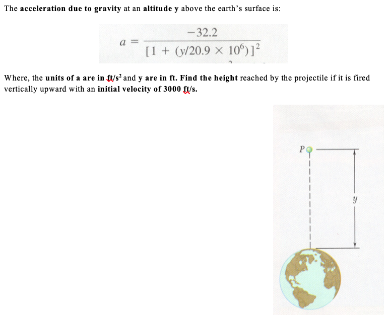 Solved The acceleration due to gravity at an altitude y | Chegg.com