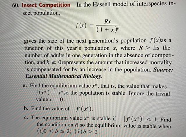 Solved 60. Insect Competition In the Hassell model of | Chegg.com