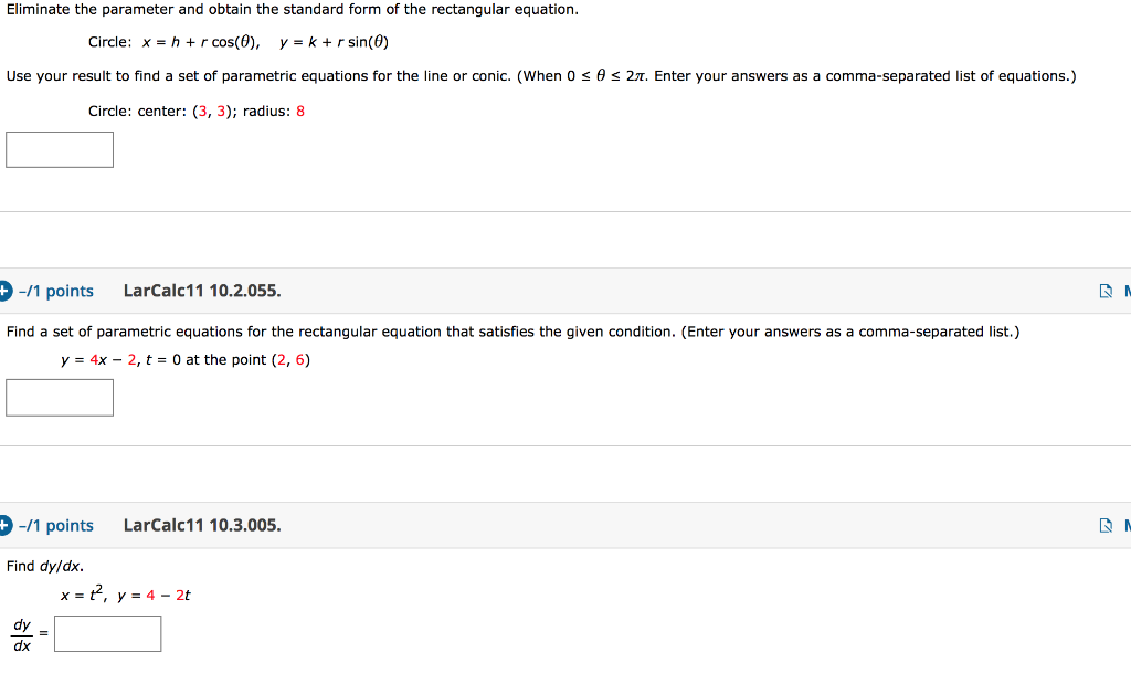 Solved Eliminate the parameter and obtain the standard form | Chegg.com