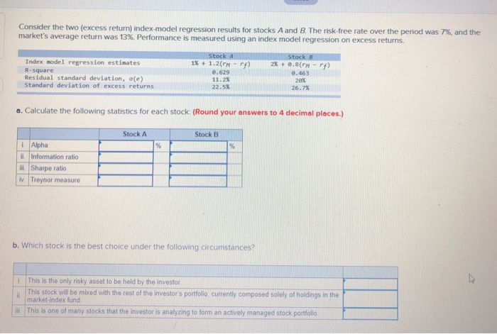 Solved Consider the two (excess return) index-model | Chegg.com