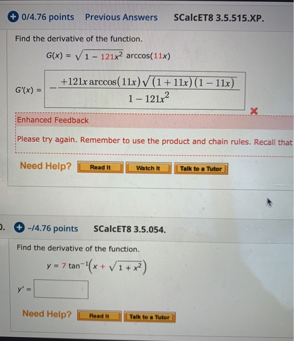 Solved + 0/4.76 points Previous Answers SCalcET8 3.5.515.XP. | Chegg.com