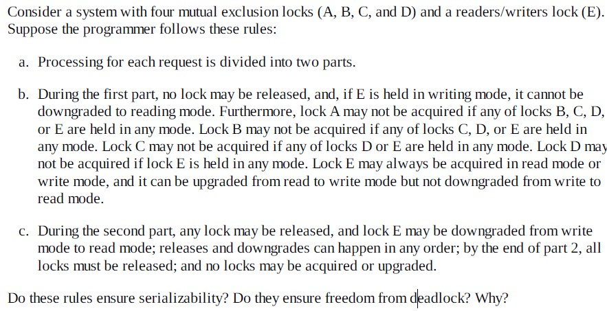Consider a system with four mutual exclusion locks | Chegg.com
