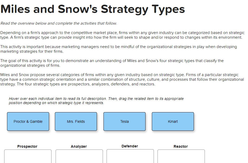 Solved Miles and Snow's Strategy TypesRead the overview | Chegg.com