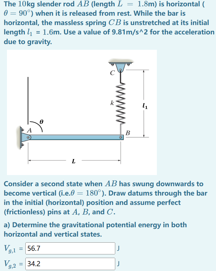 Solved The 10 kg slender rod AB (length L=1.8 m ) is | Chegg.com