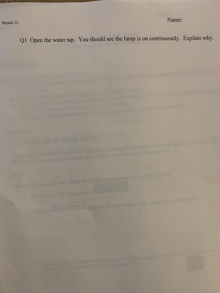 Solved Q1 Open the water tap. You should see the lamp is on | Chegg.com
