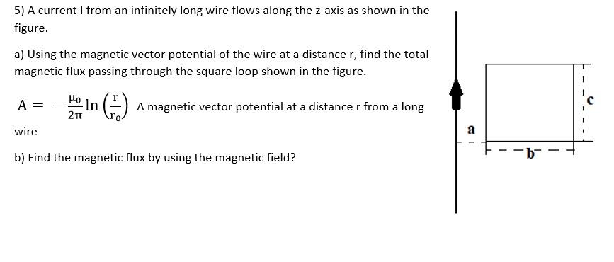 Solved 5) A current from an infinitely long wire flows along | Chegg.com
