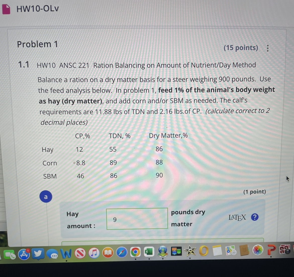 Solved HW10 ANSC 221 Ration Balancing on Amount of | Chegg.com