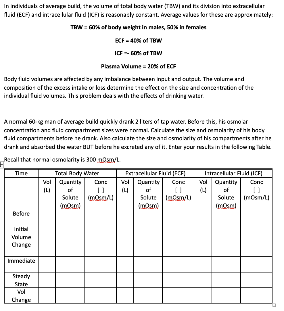 Solved In individuals of average build, the volume of total | Chegg.com