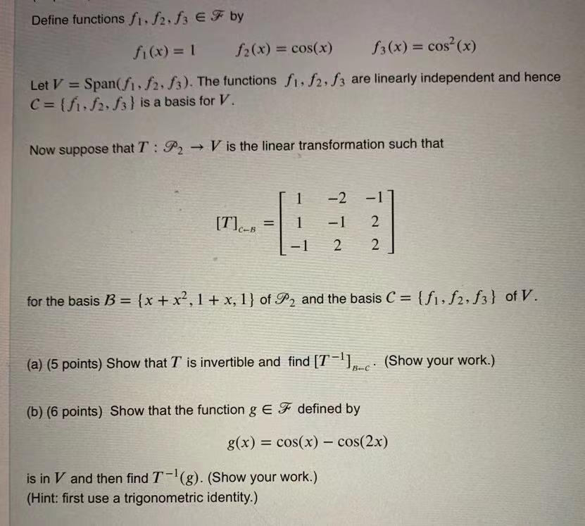 Solved Define functions fr.f2. f3 E F by fi(x) = 1 f2(x) = | Chegg.com