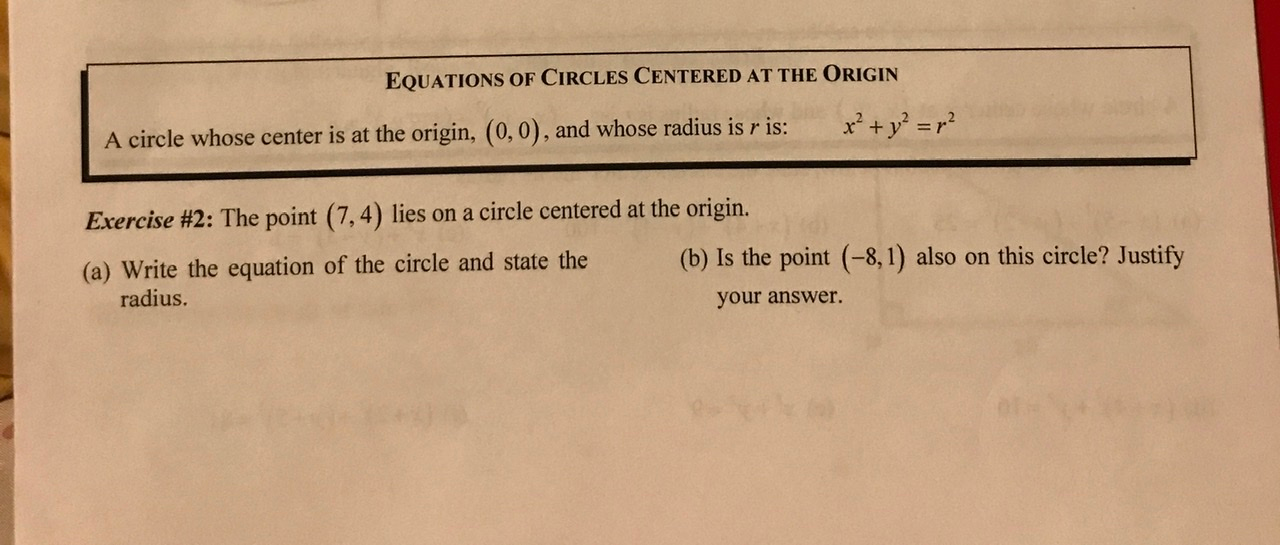 Solved EQUATIONS OF CIRCLES CENTERED AT THE ORIGIN A circle | Chegg.com
