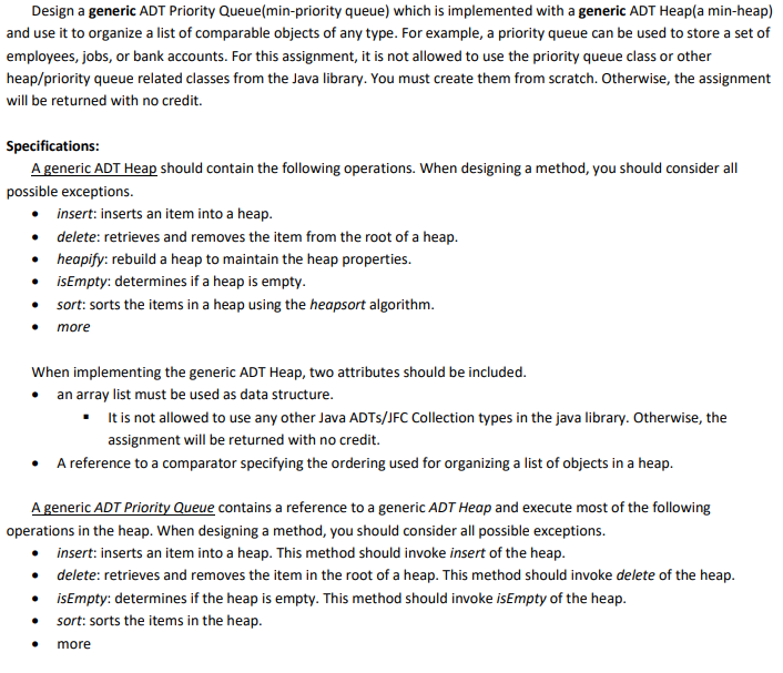 Design a generic ADT Priority Queue(min-priority | Chegg.com Design a generic ADT Priority Queue(min-priority | Chegg.com