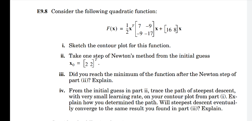 E9.8 Consider the following quadratic function: FW) = | Chegg.com