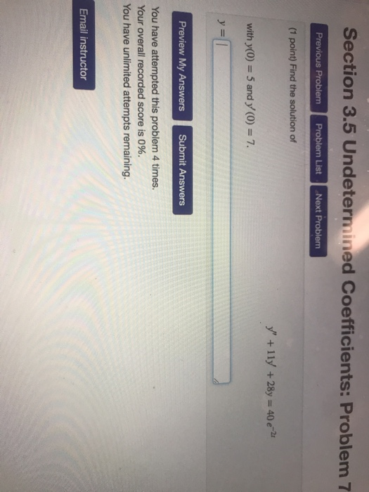 Solved Section 3.5 Undetermined Coefficients: Problem 7 | Chegg.com