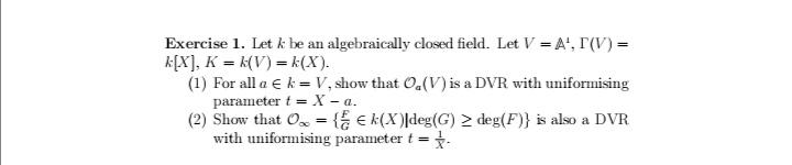 Solved Exercise 1. Let k be an algebraically closed field. | Chegg.com